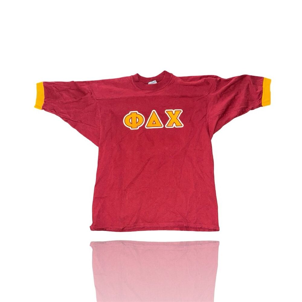 Vintage Phi Delta Chi Men's Red Jersey Size L Short S… - Gem